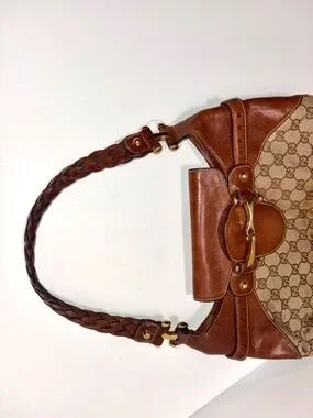 Gucci | Bags | Gucci Vintage Horsebit Gg Canvas Leather Hobo Bag Brown ...